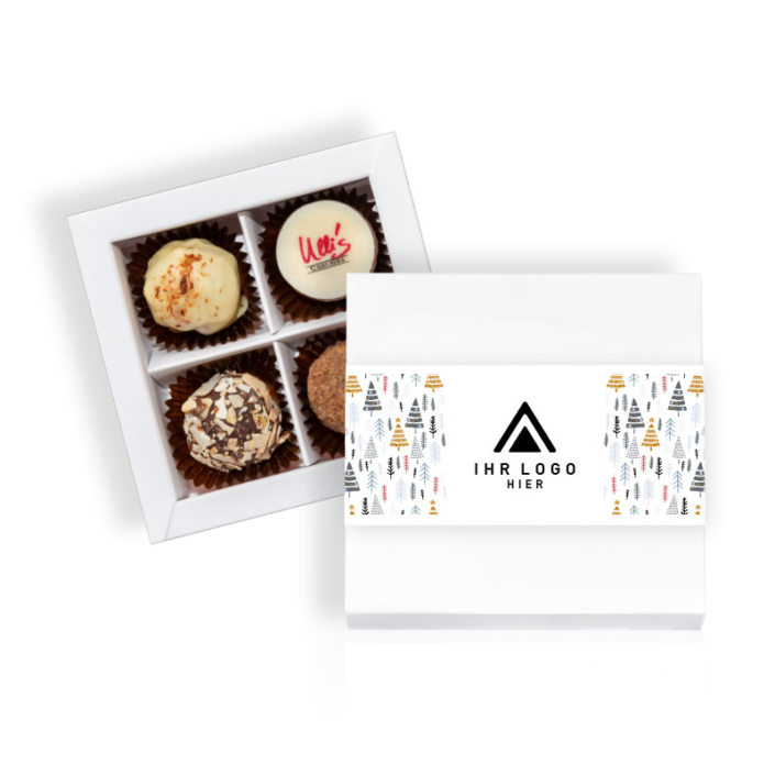 Weihnachten: Pralinen mit Logo-Banderole · 4Stk. · Ullis Confiserie